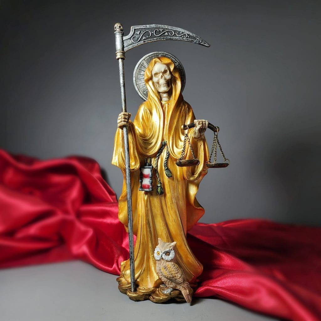 Santa Muerte Statue, Scales, Holy Death Altar Piece, Reaper Deity -Gold ...